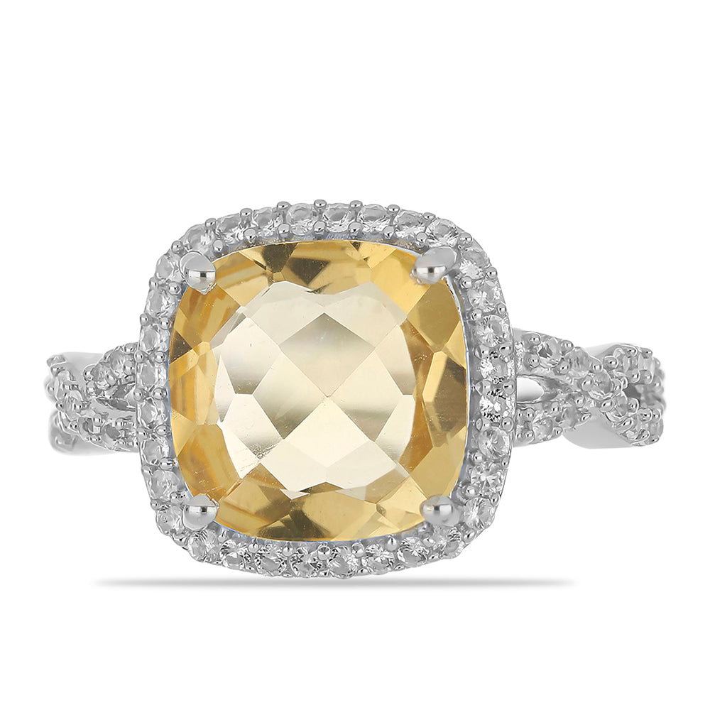 Inel din Argint 925 ( 3 grame ) cu Citrin Ural și Topaz Alb 4.93 Carat ...