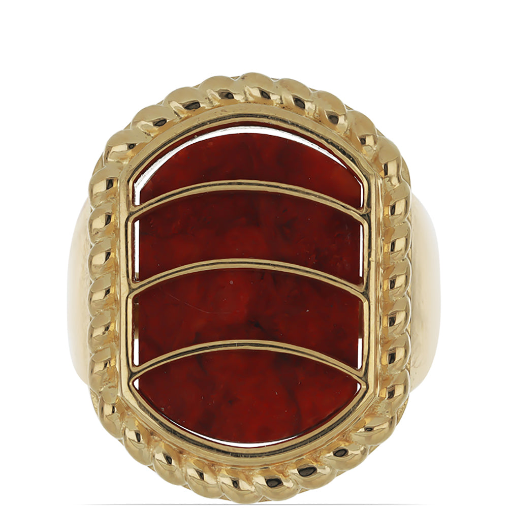 Inel din Argint 925 Placat cu Aur ( 10.13 grame ) cu Coral Roșu Burete ...